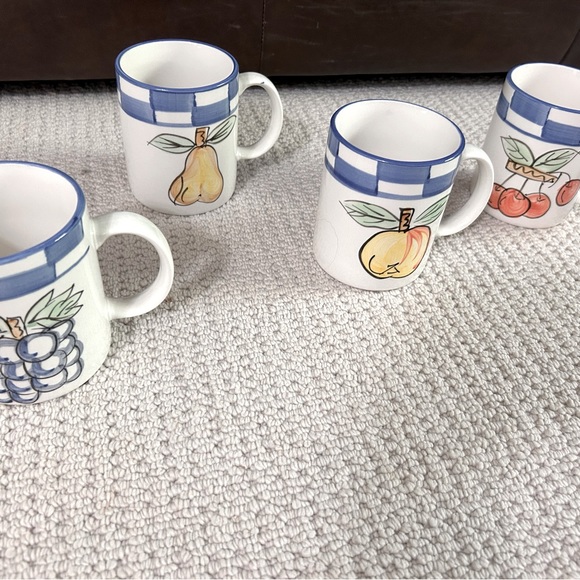 Checker Fruit | Dining | Checker Fruit Blue White Farmhouse Coffee Mugs ...